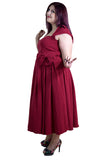 Rockabilly Vamp Plus 60's Vintage design Red Belted Party Dress with B ...