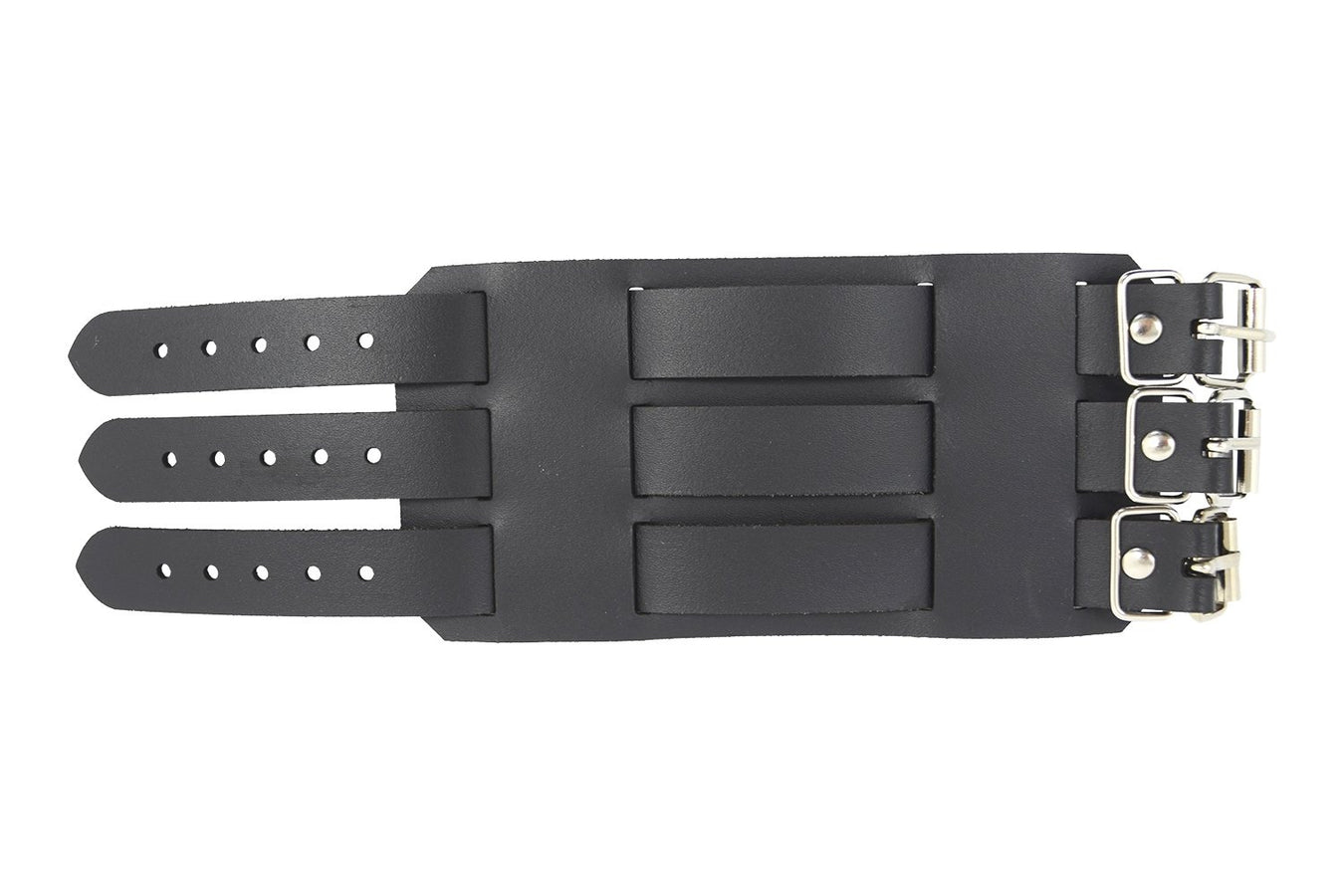 Gothic Grunge Punk Emo Wide Triple Buckle Genuine Leather Wristband Br ...